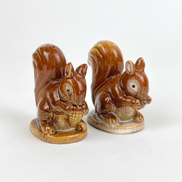 Unbranded | Dining | Vintage Squirrel Salt Pepper Shakers Mcm Ceramic Brown Glaze 3 Euc W ...
